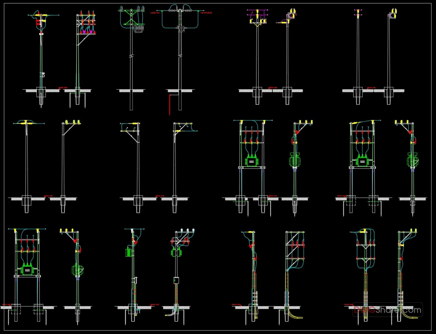 38.Electric Pole AutoCAD Blocks