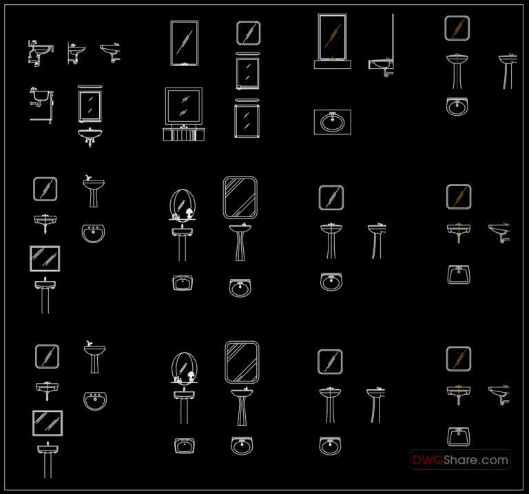 40.Bathroom mirrors free AutoCAD drawing download