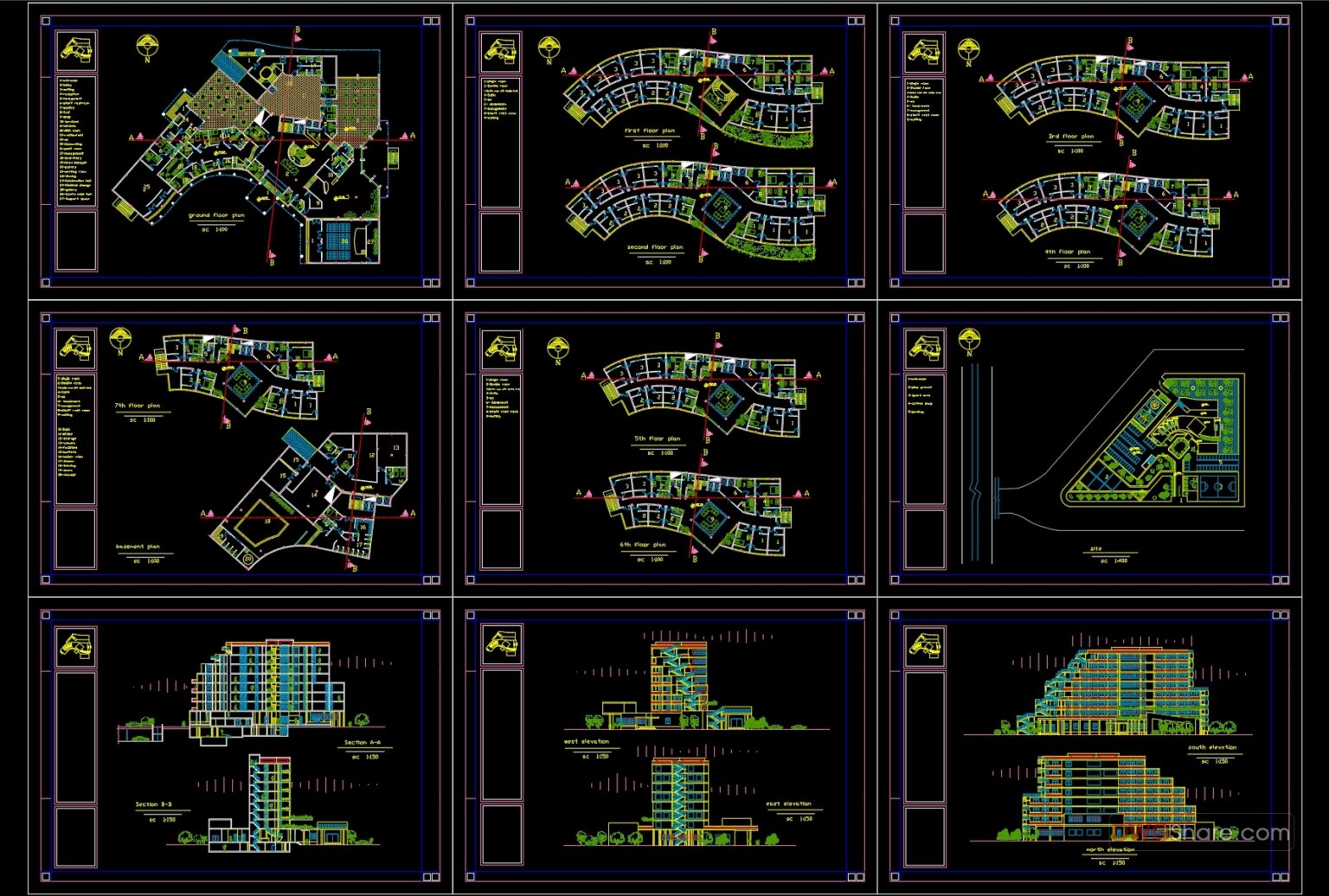 5-Star Hotel Layout Plan and Elevations AutoCAD File DWG