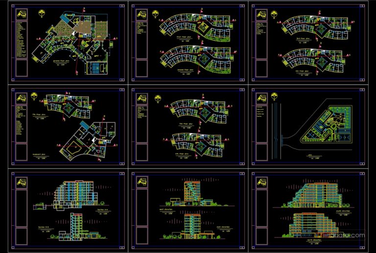 5-Star Hotel Layout Plan and Elevations AutoCAD File DWG