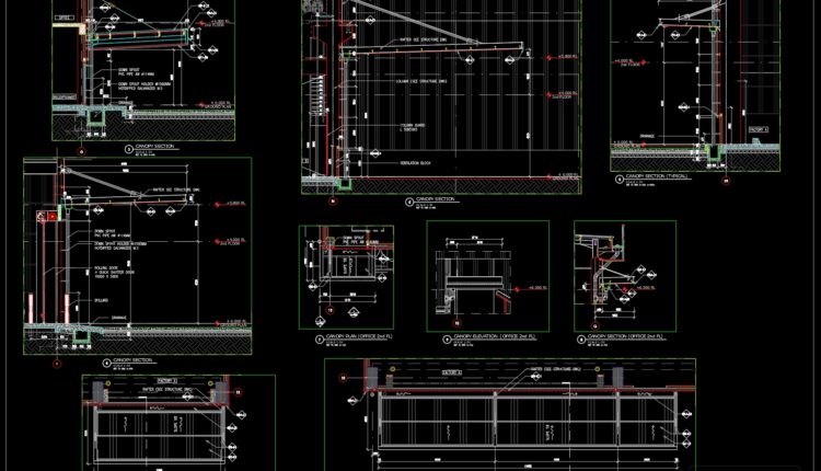 6.Factory Canopy Elevation and Sections Details CAD - Free Cad Blocks ...