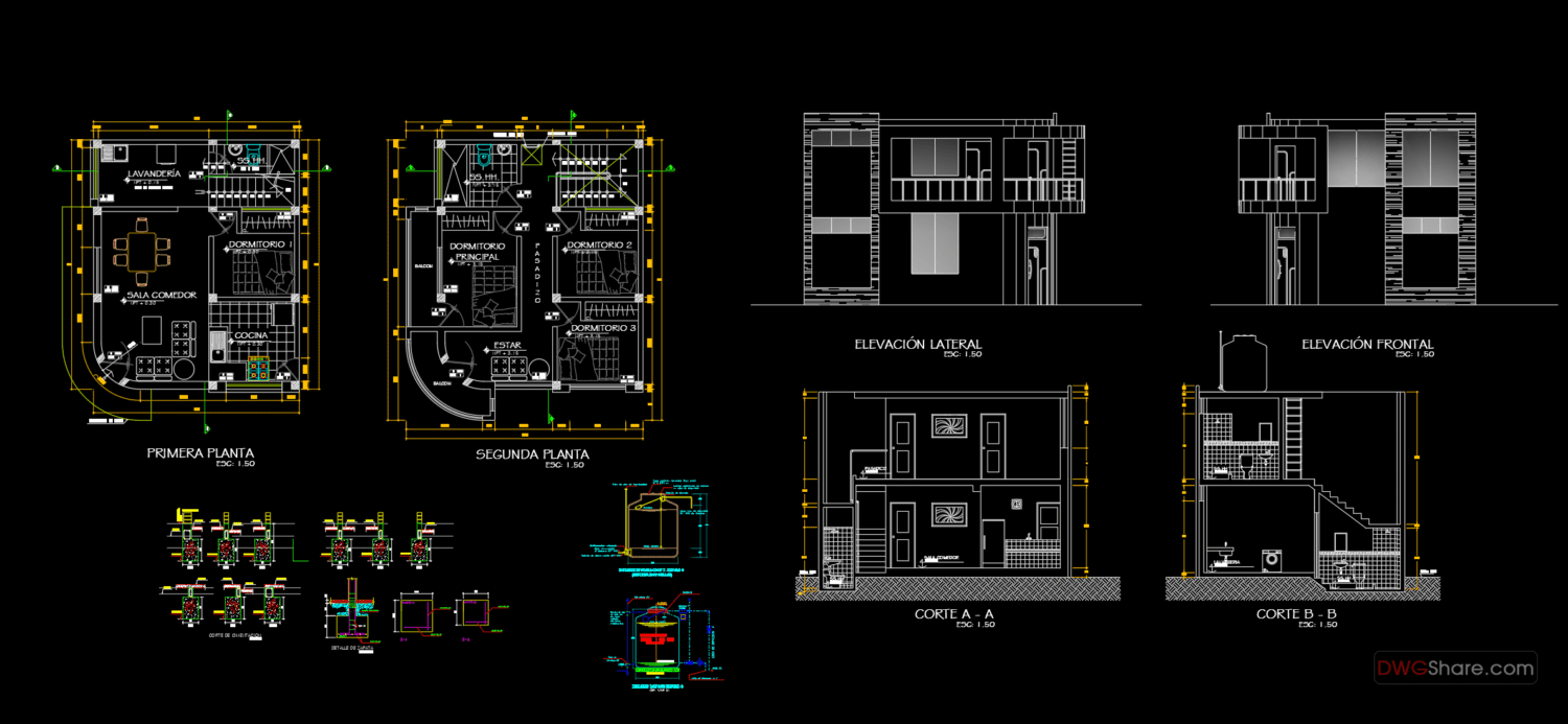 64.House Plan Design AutoCAD File Free download