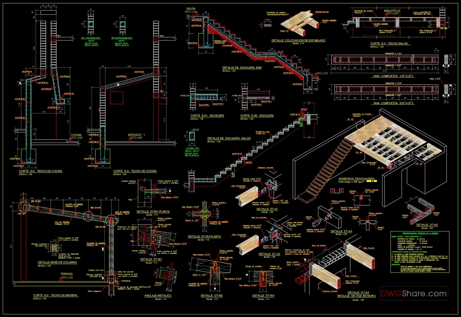 9.Wooden Staircase Structure Details CAD