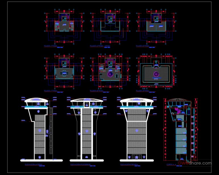 Airport Control Tour Layout Plan and Elevation Autocad DWG File