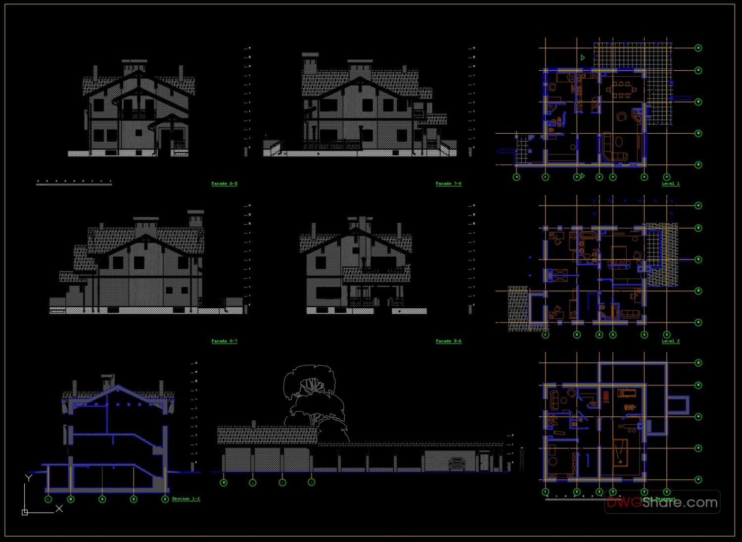 Classic Villa Plan and Elevation AutoCAD File Free Download