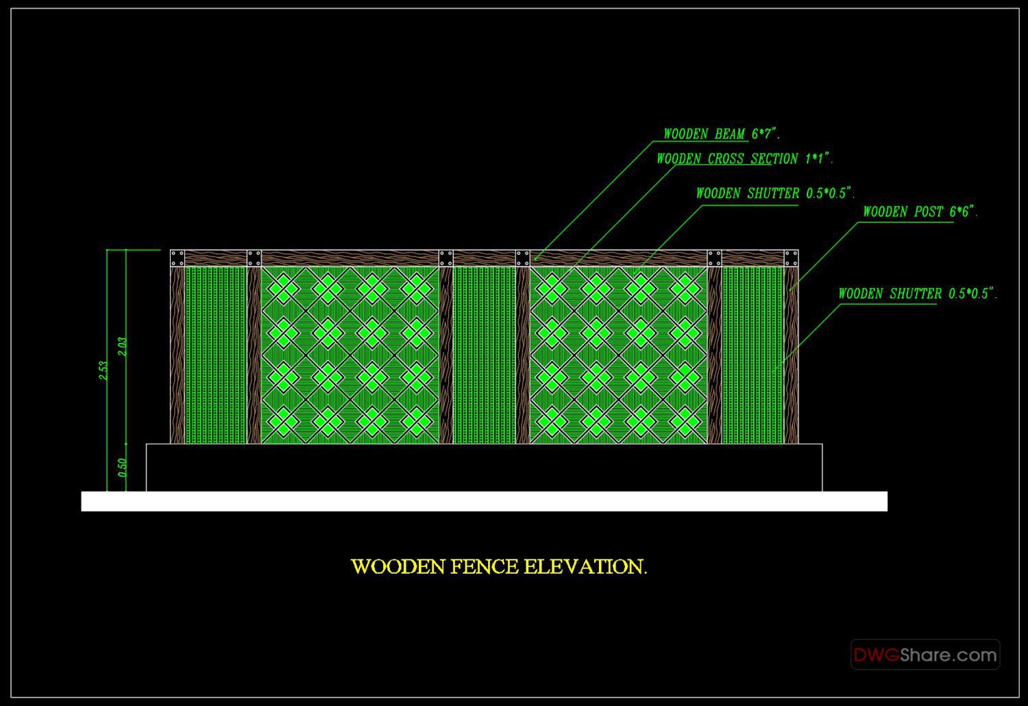 12.Wooden Fence Elevation CAD