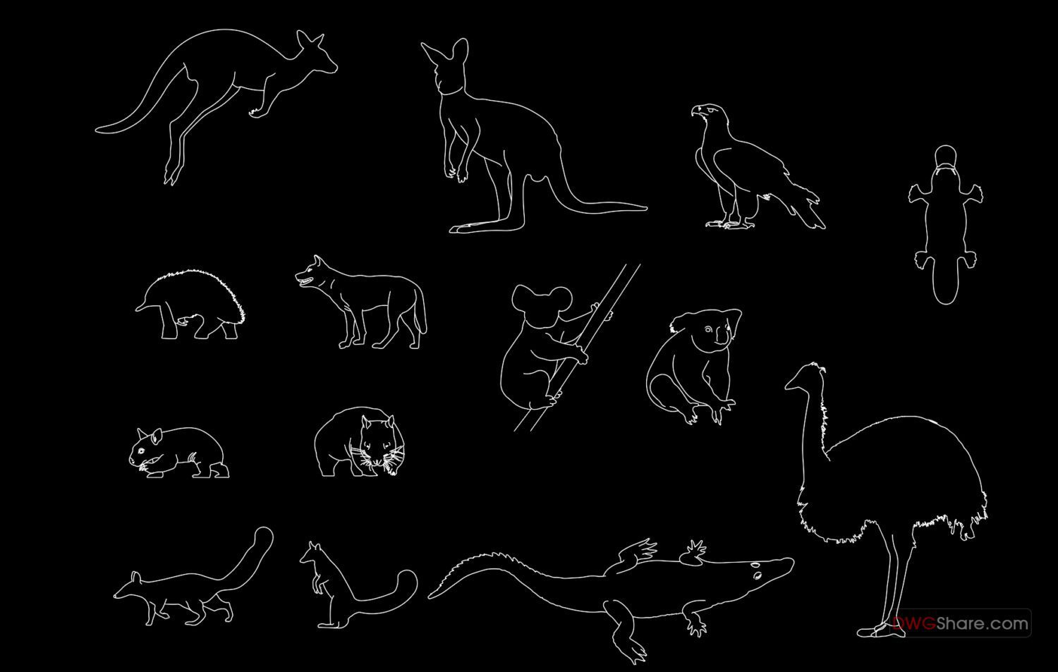 13.Australian Animals free AutoCAD drawings