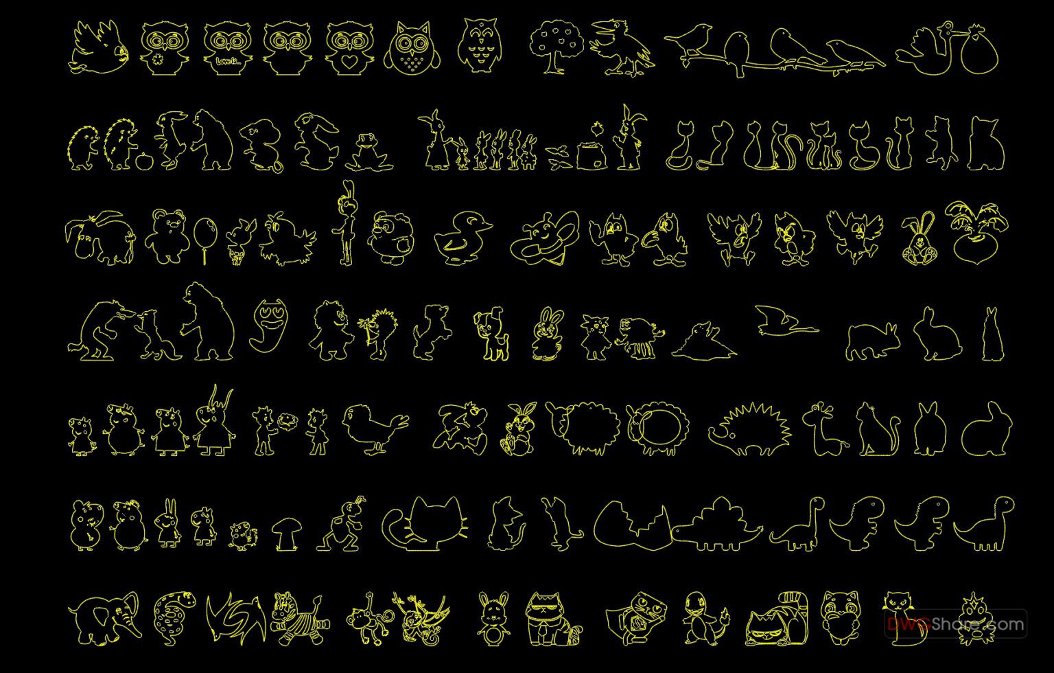 15.Cartoon Animals free AutoCAD drawings