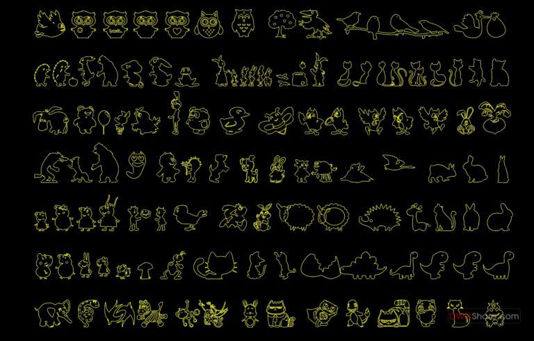 15.Cartoon Animals free AutoCAD drawings