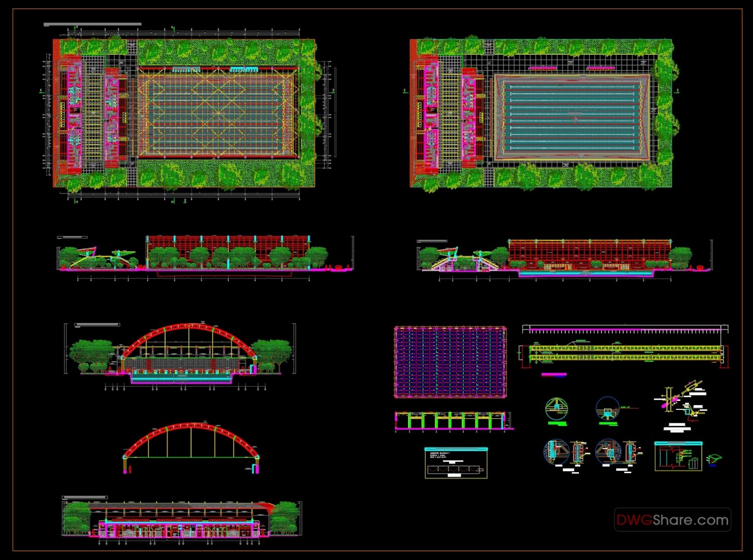 17.Dining Hall Steel Structural Layout and Sections Details CAD