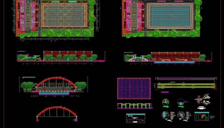 17.Dining Hall Steel Structural Layout and Sections Details CAD - Free ...