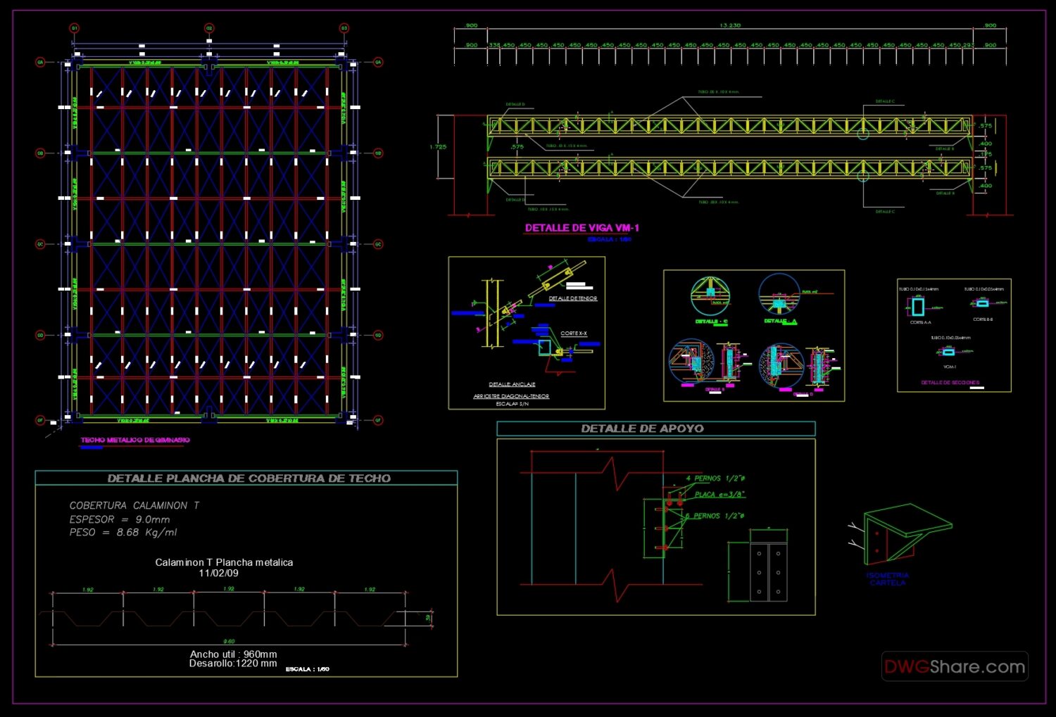 19.Gym Hall Steel Roof Details CAD