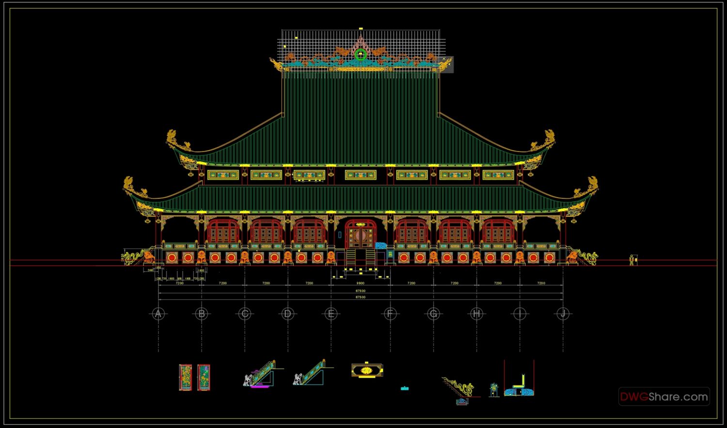 2.Facades of Traditional asian house free AutoCAD drawings