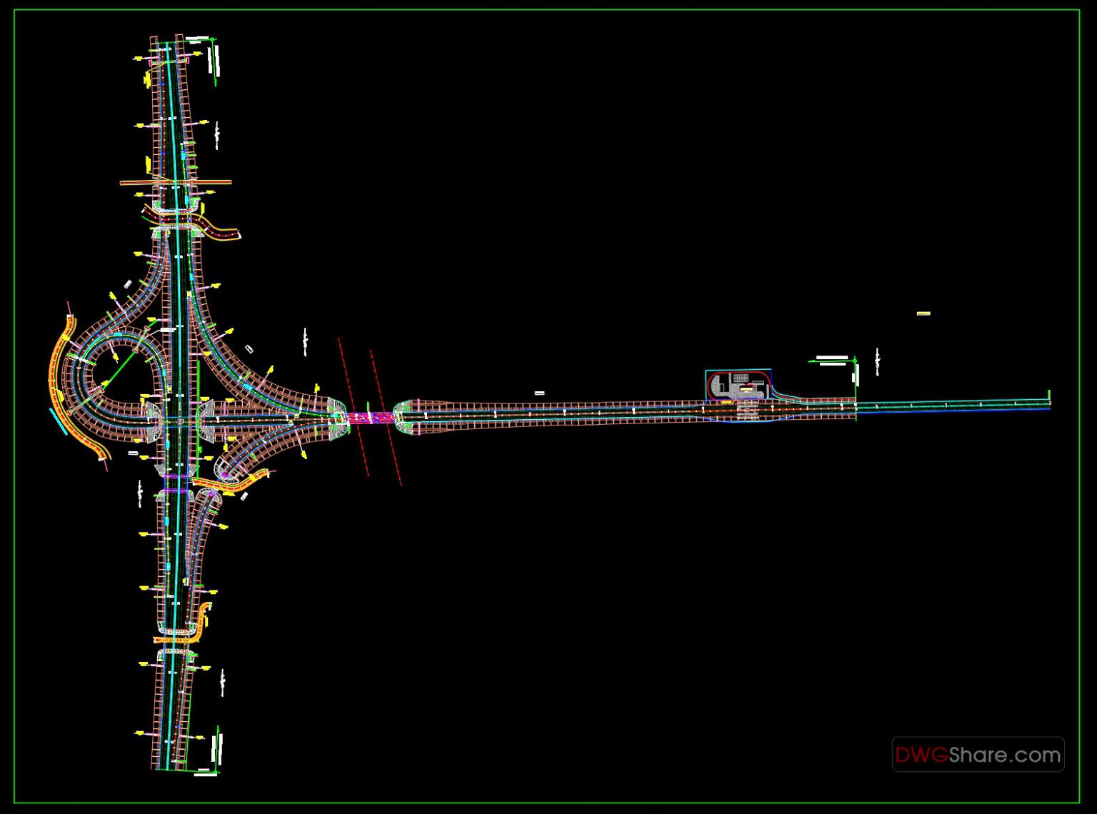 21.Cad File of Expressway Trumpet Interchange With Drainage System For ...