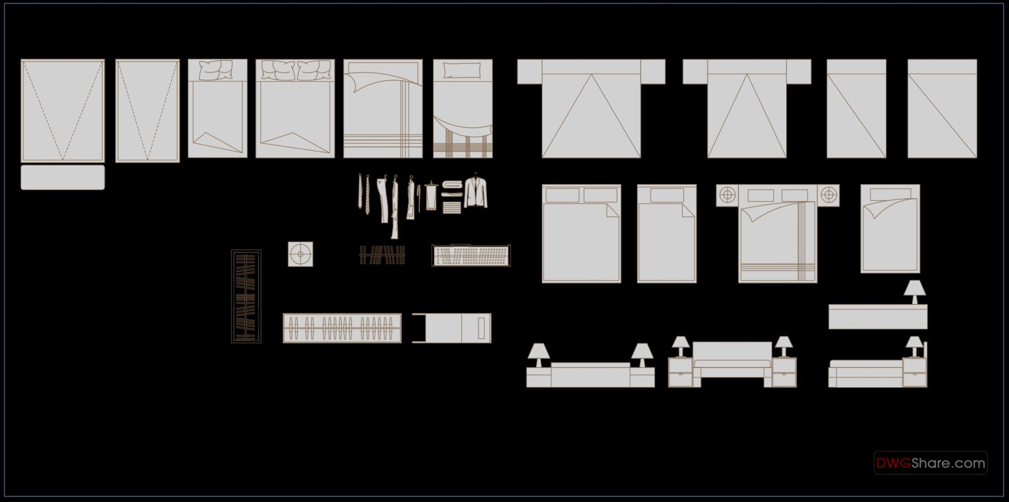 22.Beds in top view, front view AutoCAD blocks free download