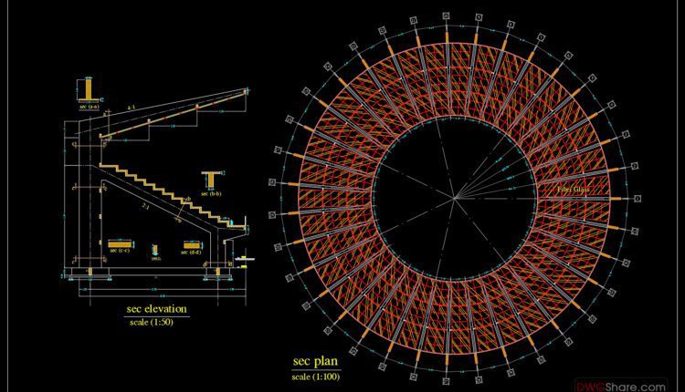 26.Circular Stadium Layout and Section CAD - Free Cad Blocks, download ...