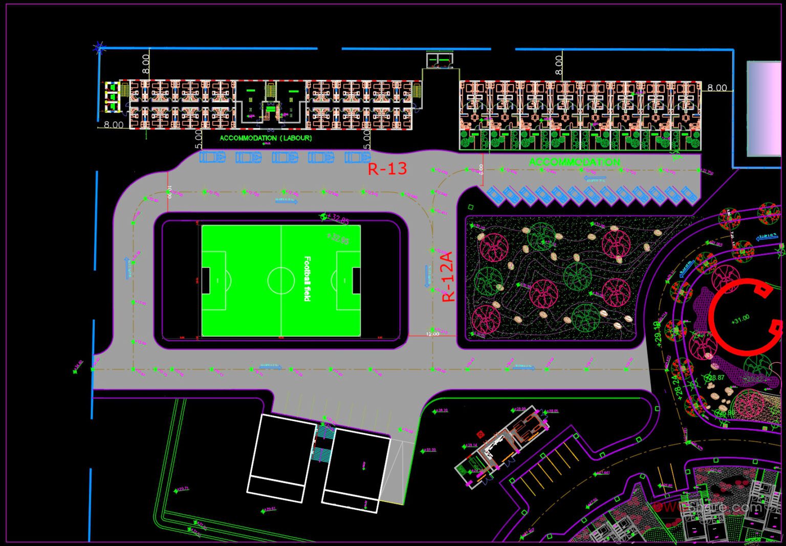 27.Football Field Layout Plan And Sections CAD