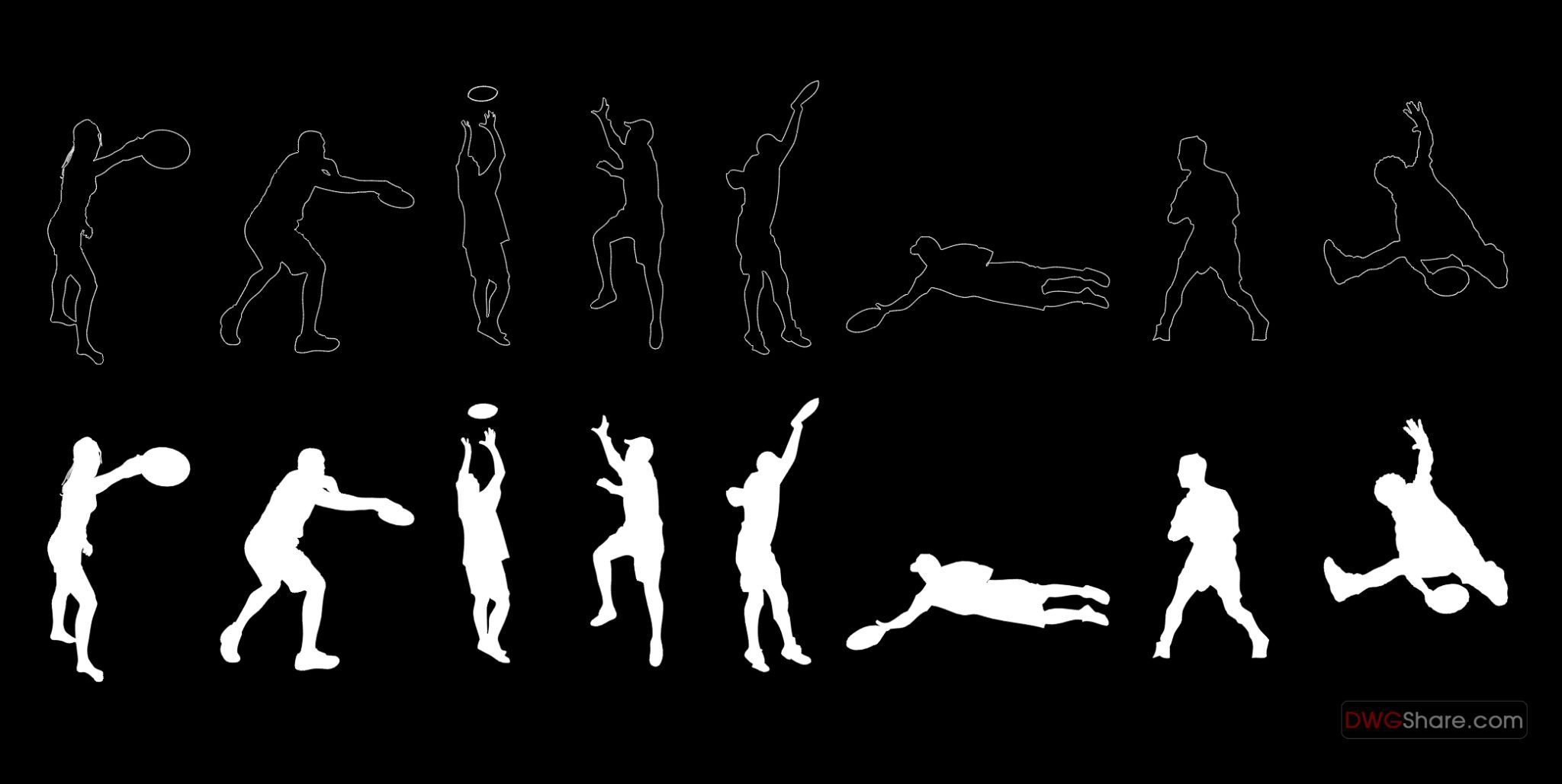 27.People frisbee free AutoCAD drawings