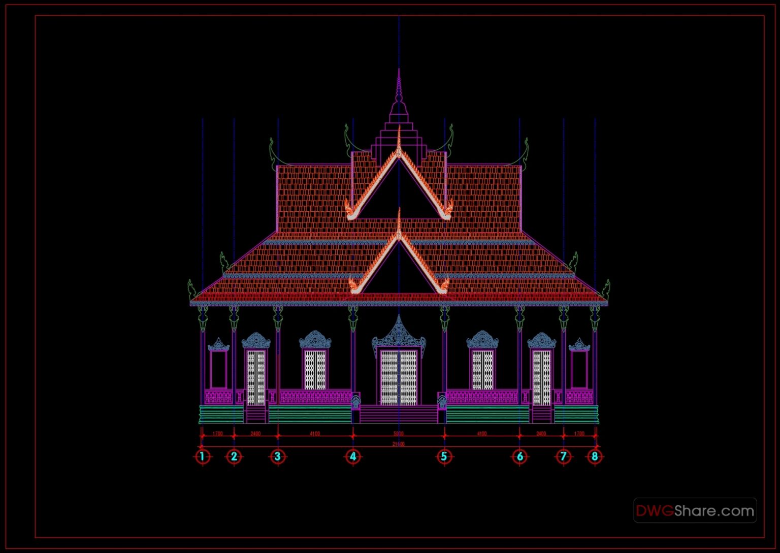 3.Facades of Traditional asian house free AutoCAD drawings