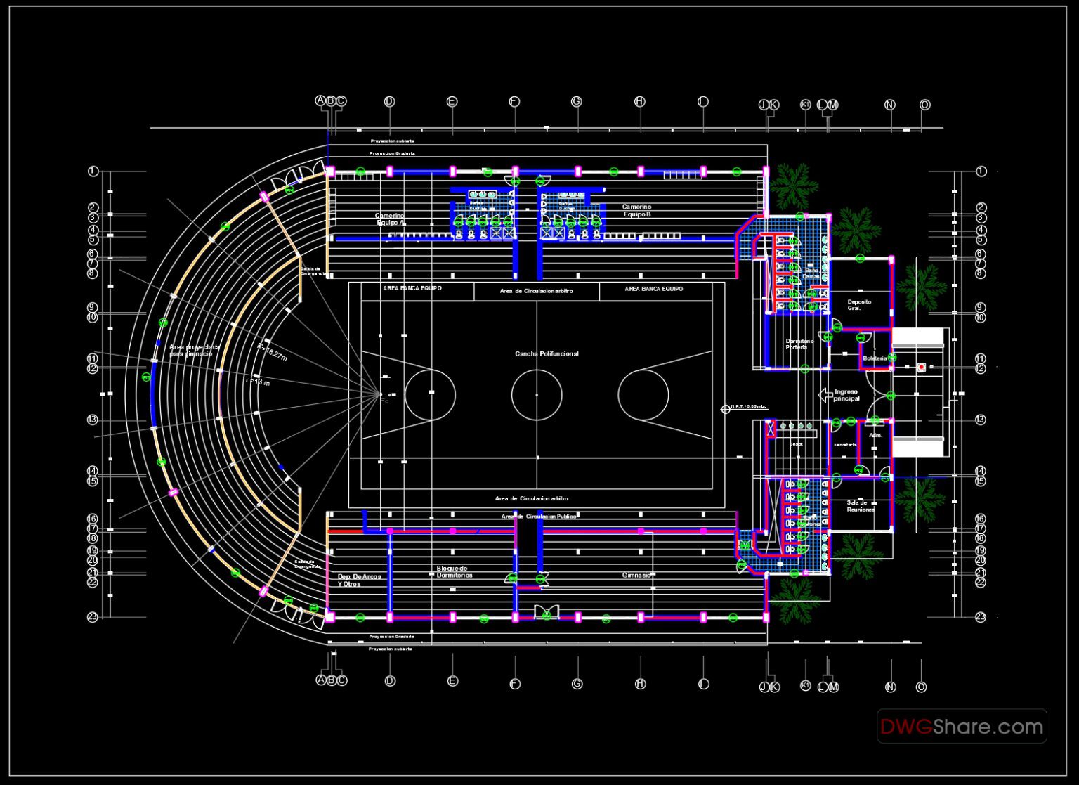30.Basket Ball Stadium Layout Plan CAD