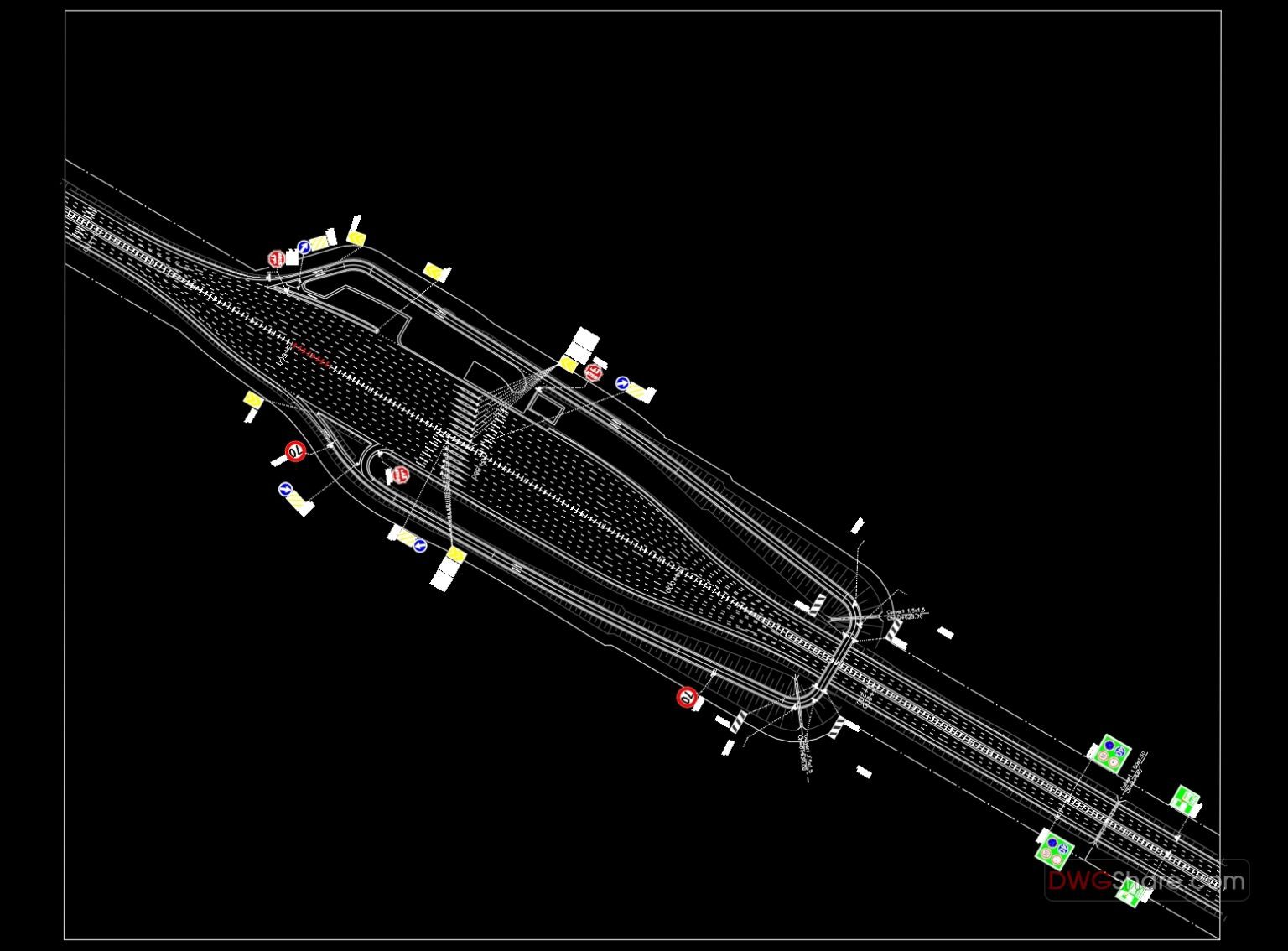 30.Cad File of Interchange Over Toll Plaza With Markings and Signs Plan ...