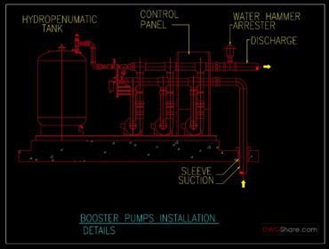 34.Booster Pumps Installation Details Autocad Drawing DWG