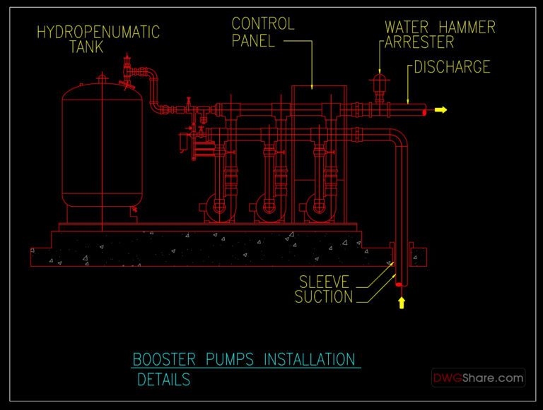 34.Booster Pumps Installation Details Autocad Drawing DWG