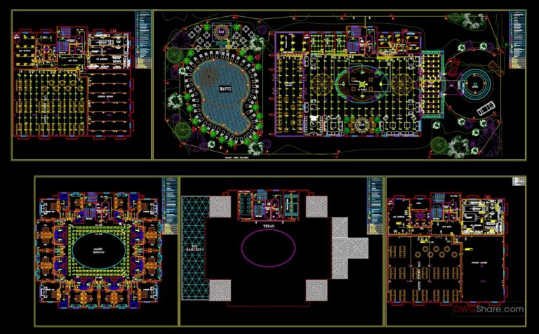5 Floors 5 stars Hotel Elevations and Layout Plan AutoCAD File DWG