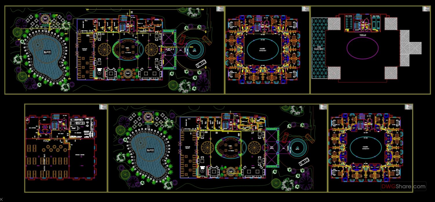 5 Floors 5 stars Hotel Elevations and Layout Plan AutoCAD File DWG