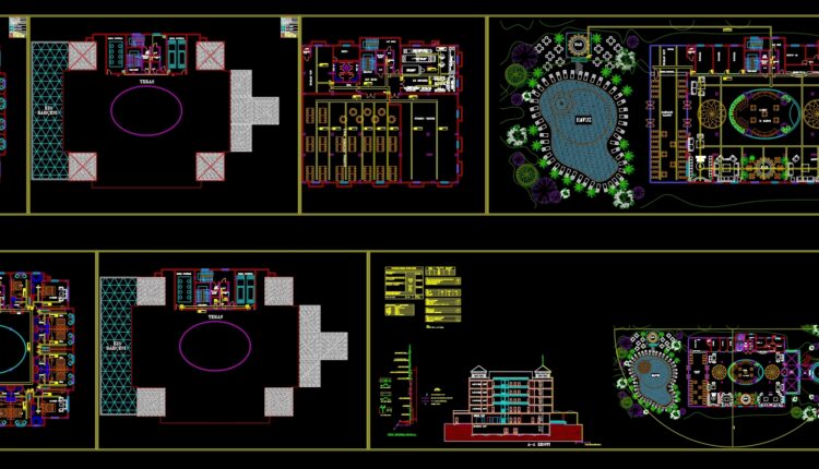 5 Floors 5 stars Hotel Elevations and Layout Plan AutoCAD File DWG - Free Cad Blocks, download ...