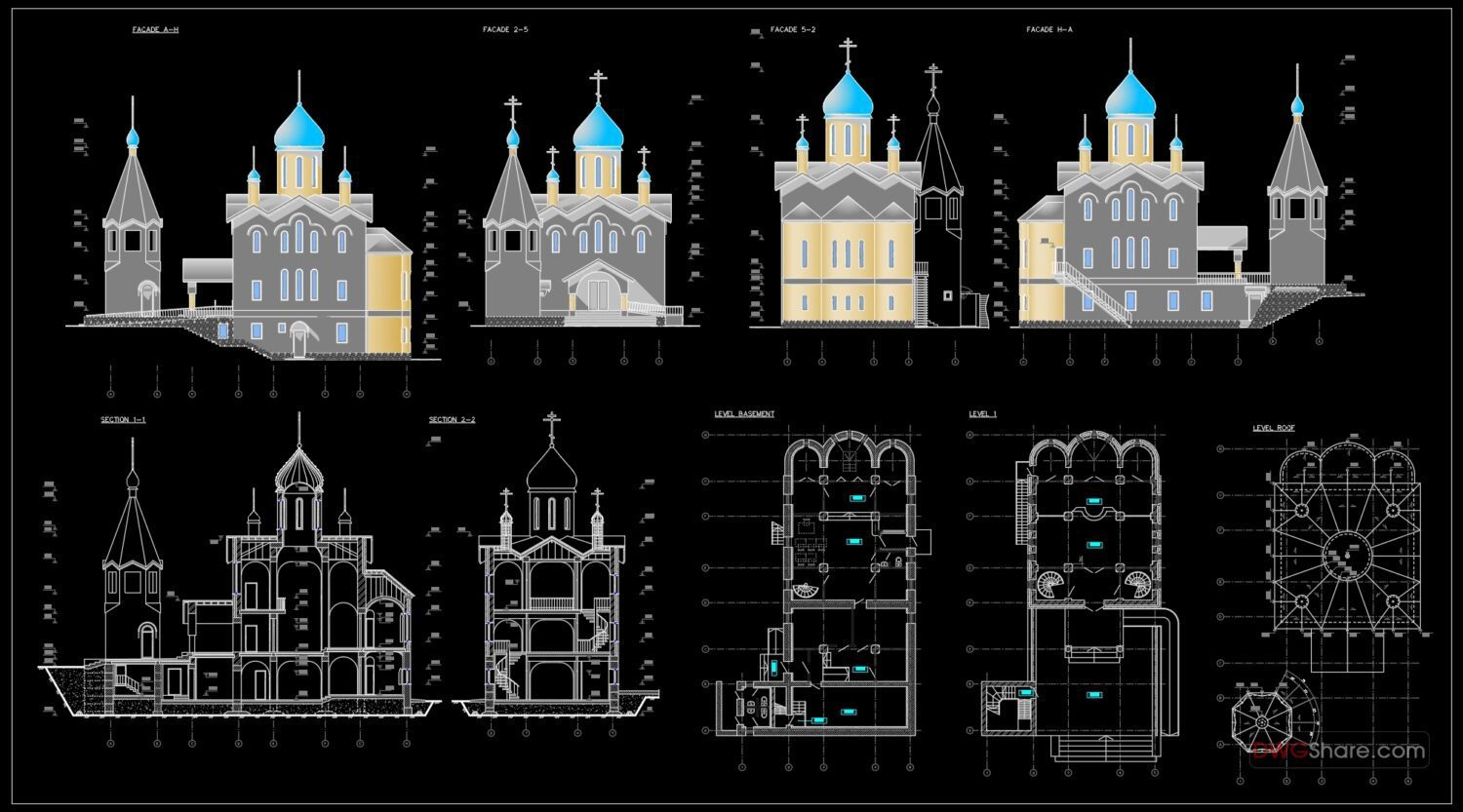 5.Church Plan, Elevation free AutoCAD drawings