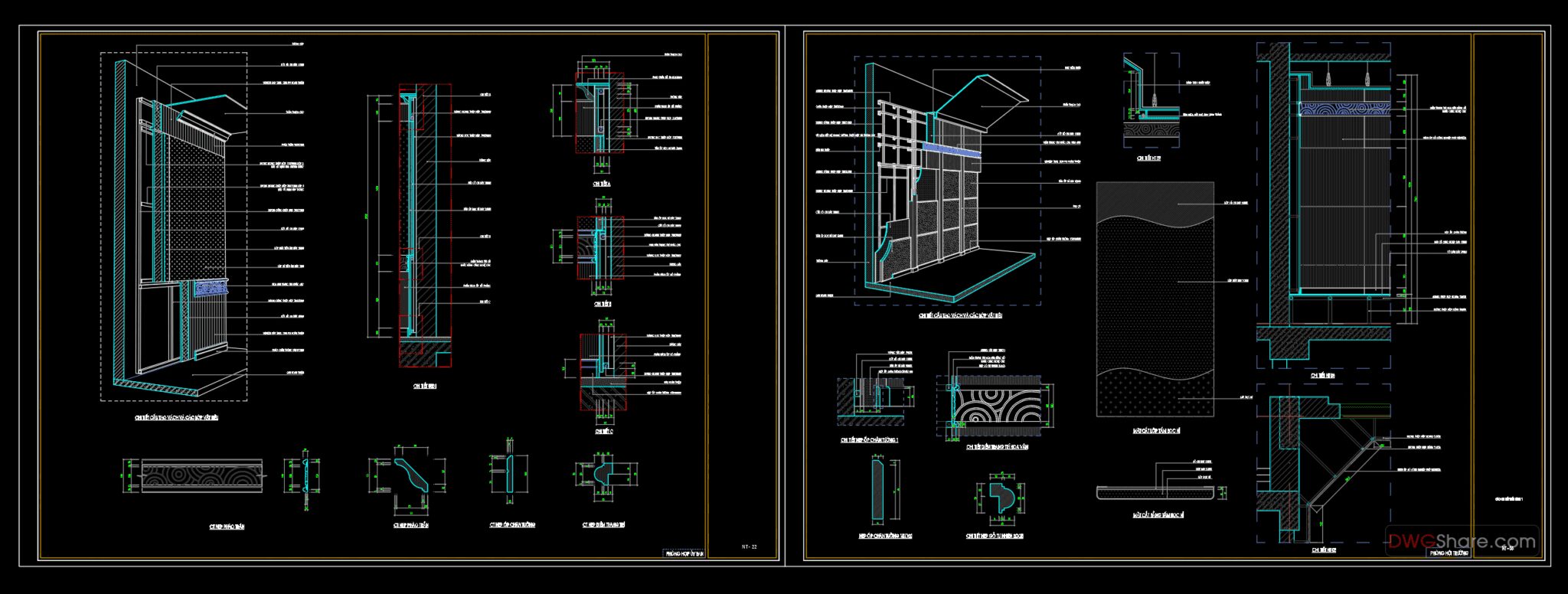 52.Wooden Wall Panelling Detail Drawing DWG