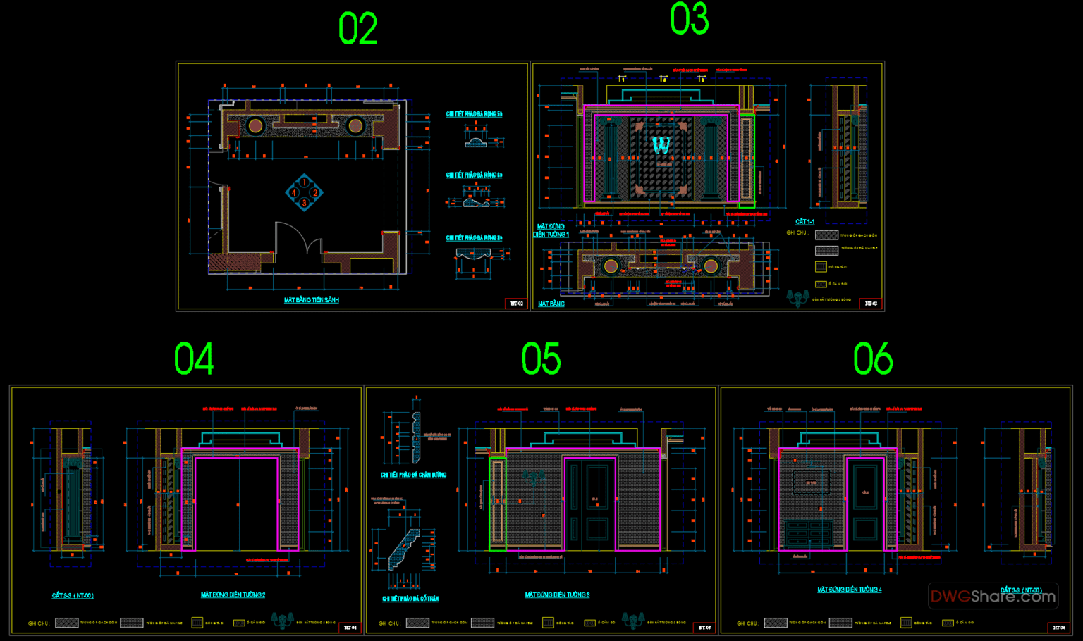 55.Wall cladding details, Ceiling Details Autocad Blocks