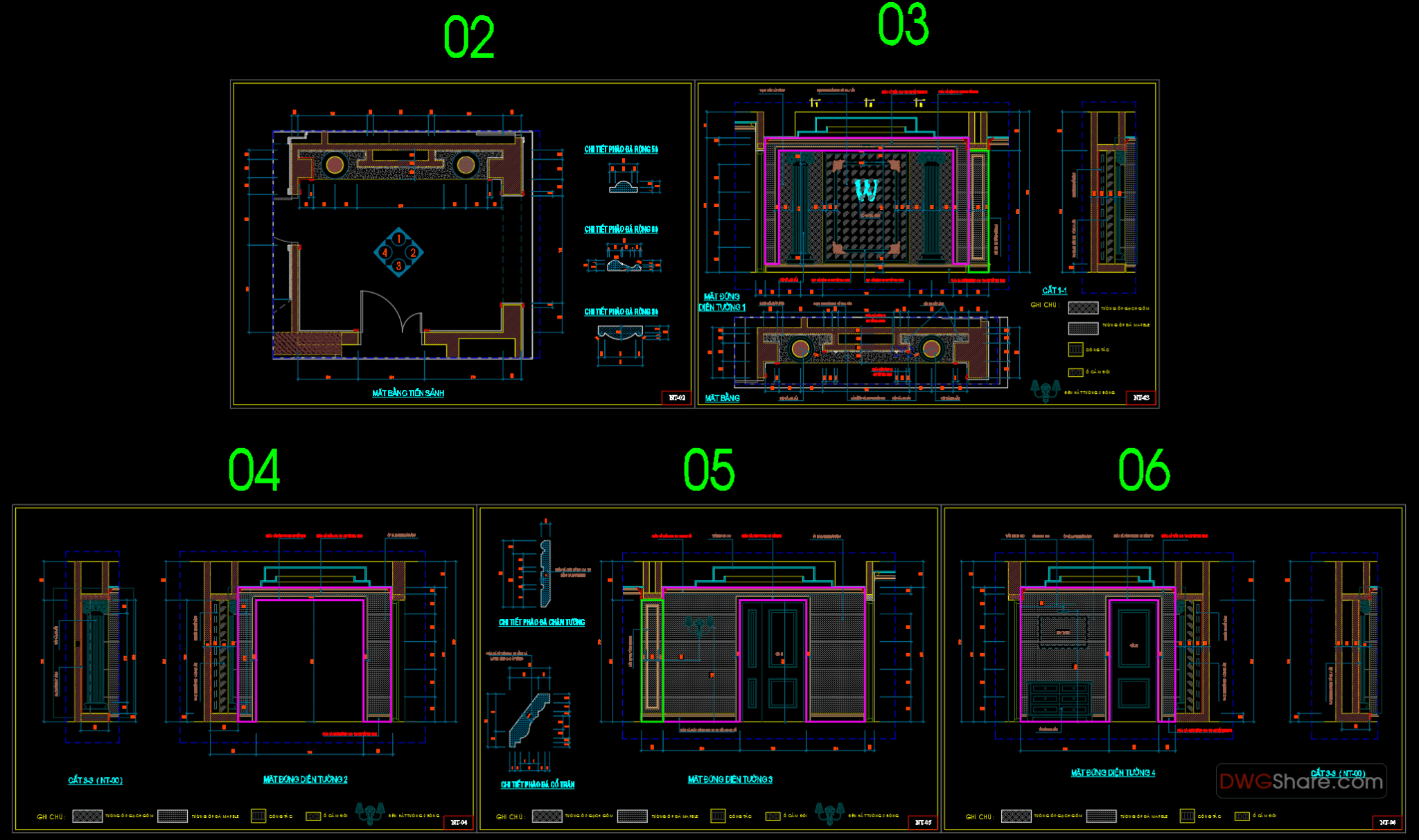 55.Wall cladding details, Ceiling Details Autocad Blocks