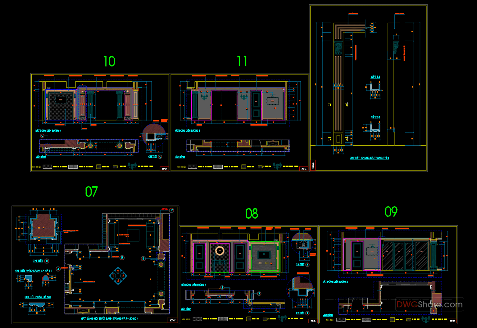 56.Wall cladding details, Ceiling Details Autocad Blocks