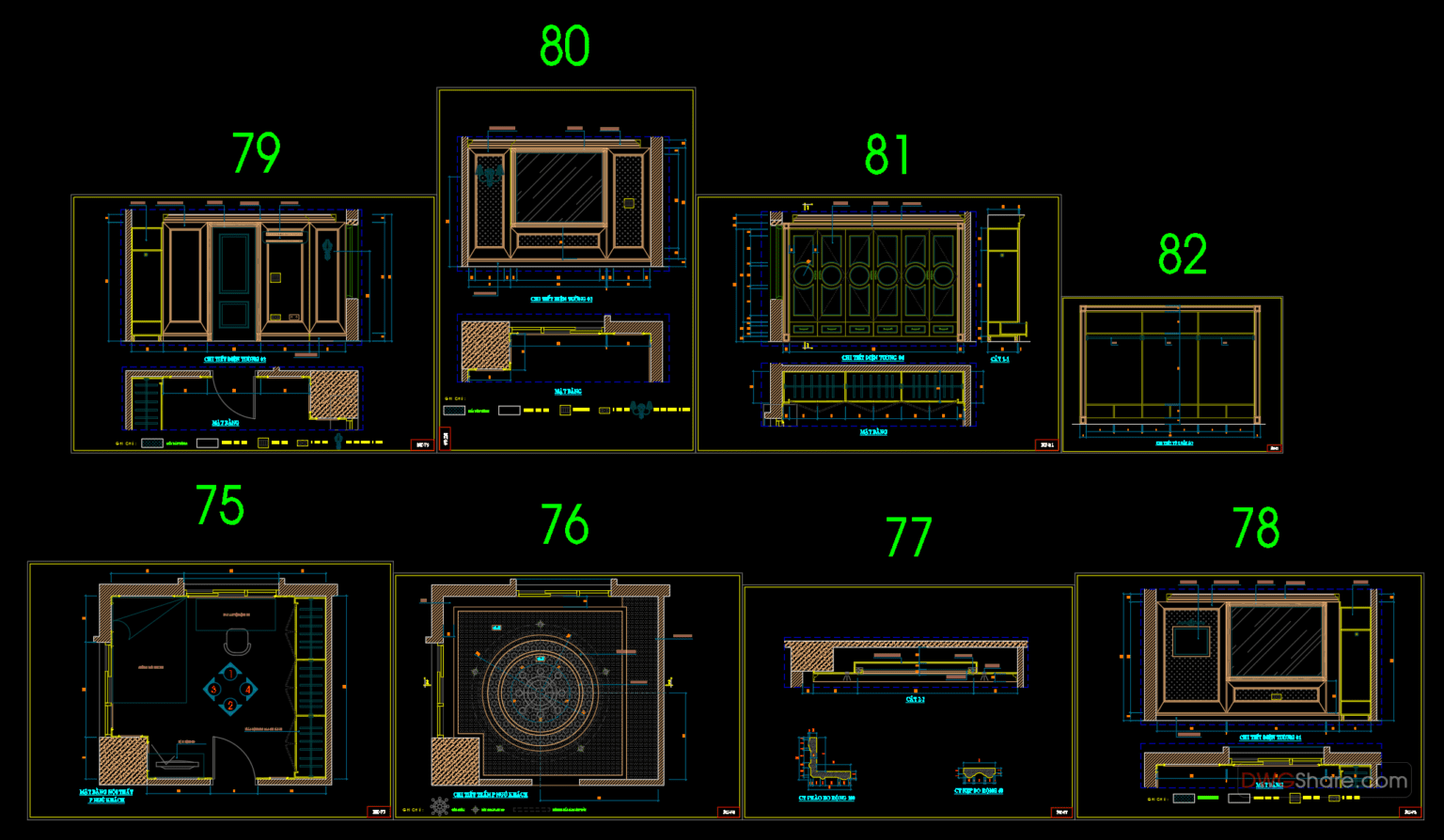 58.Wall cladding details, Ceiling Details Autocad Blocks