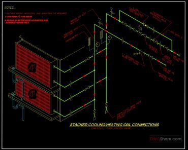 67.Stacked Cooling and Heating Coil Connections Details CAD