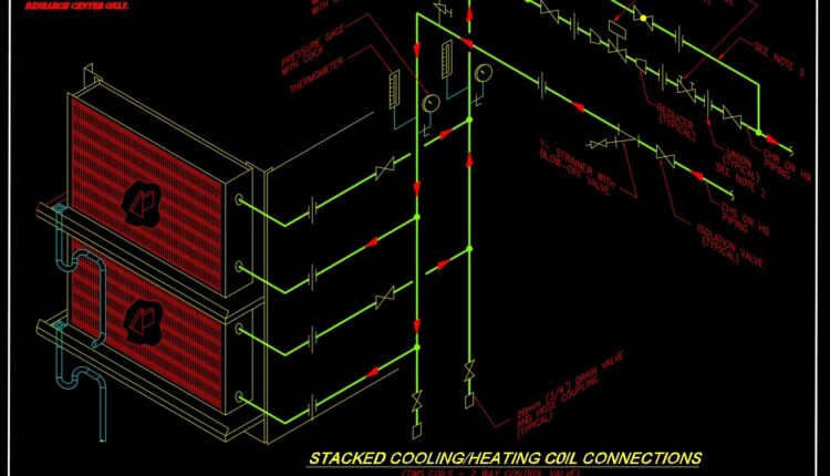 67.Stacked Cooling and Heating Coil Connections Details CAD - Free Cad ...