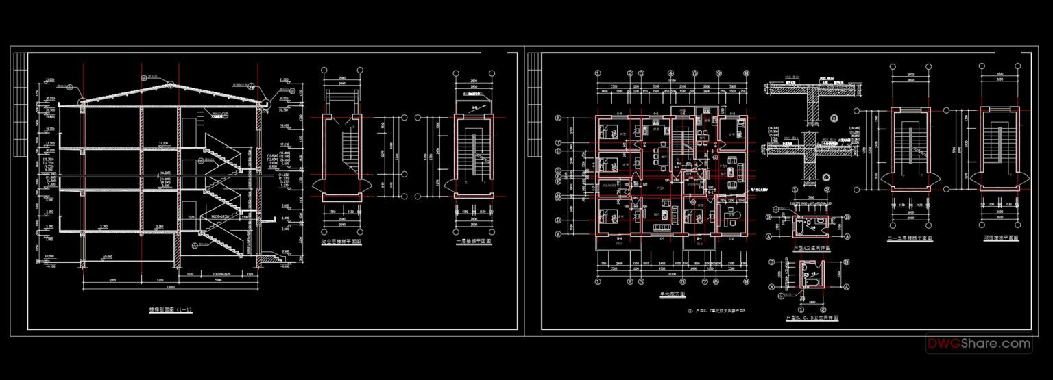 7 Floors Hotel Elevations and Layout Plan AutoCAD File DWG