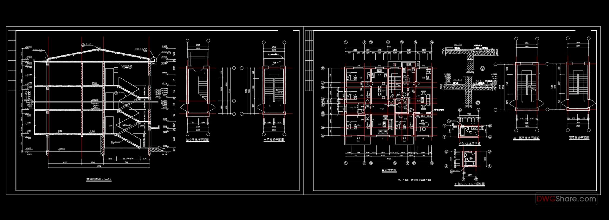 7 Floors Hotel Elevations and Layout Plan AutoCAD File DWG