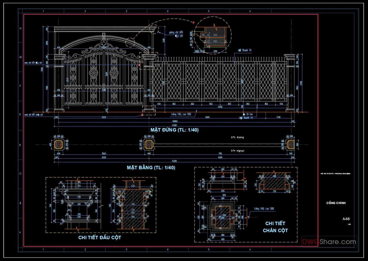 85.Gate Plans DWG With Detailing For Free Download