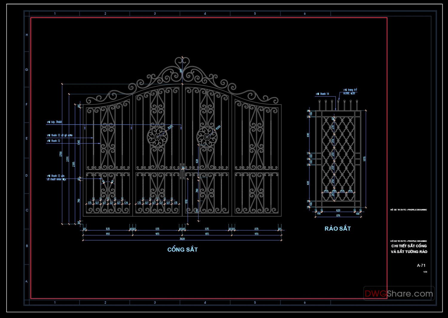 85.Gate Plans DWG With Detailing For Free Download