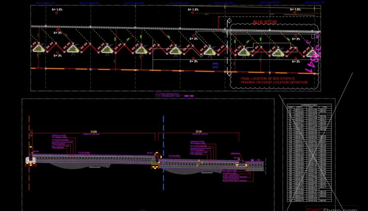 Bus Stop Layout Plan and Cross Section AutoCAD File DWG (4) - Free Cad ...