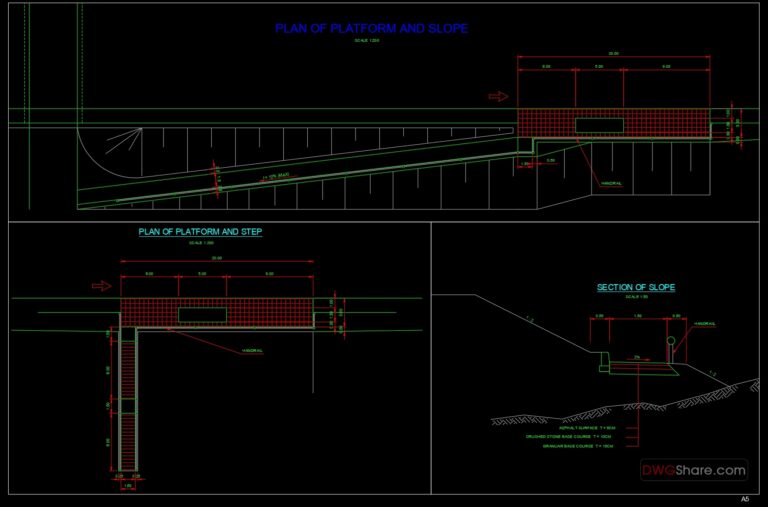 Bus Stop Plan and Sections Details AutoCAD File DWG