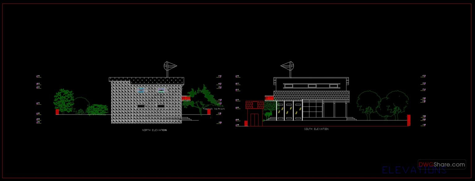Ecological House Plans and Elevations AutoCAD File Free Download
