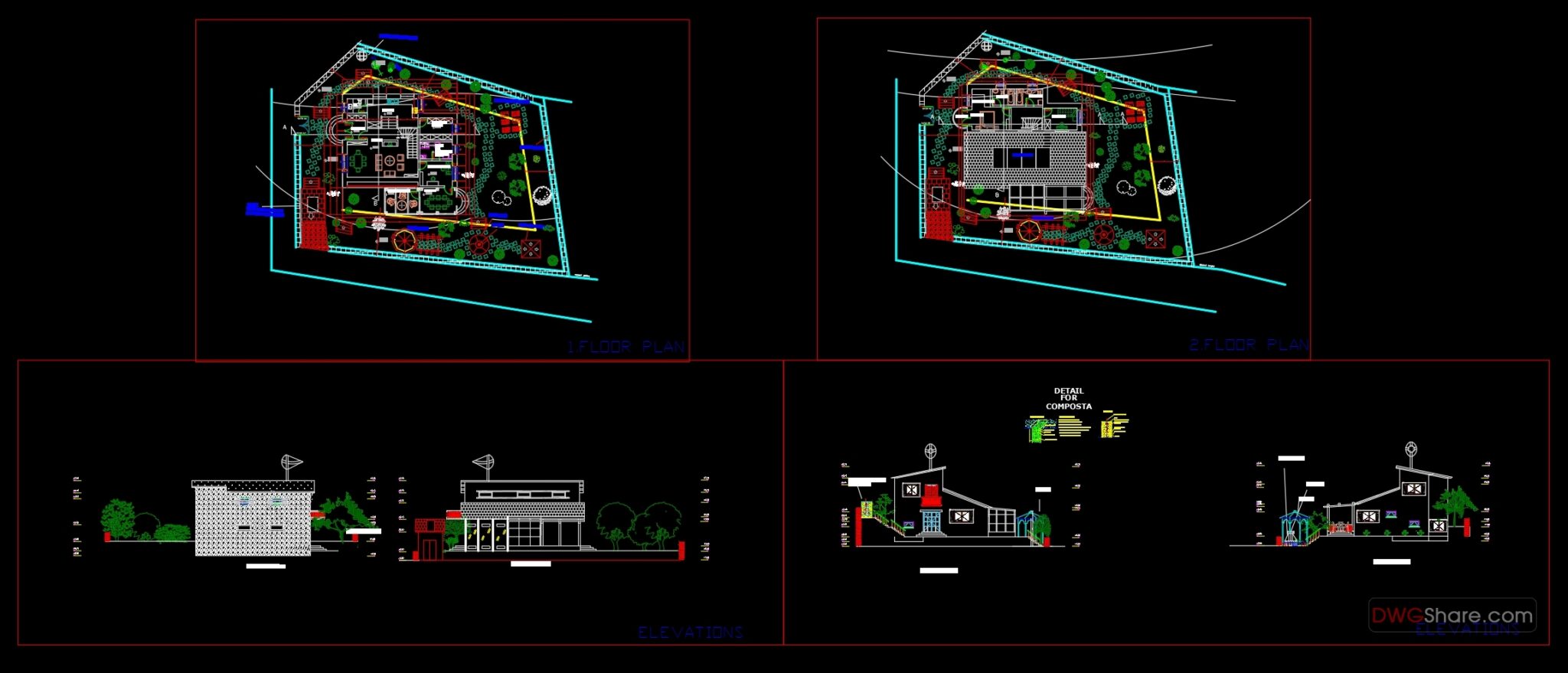 Ecological House Plans and Elevations AutoCAD File Free Download