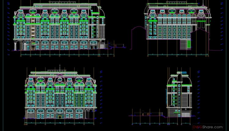 Facades of hotel free AutoCAD drawings - Free Cad Blocks, download DWG ...