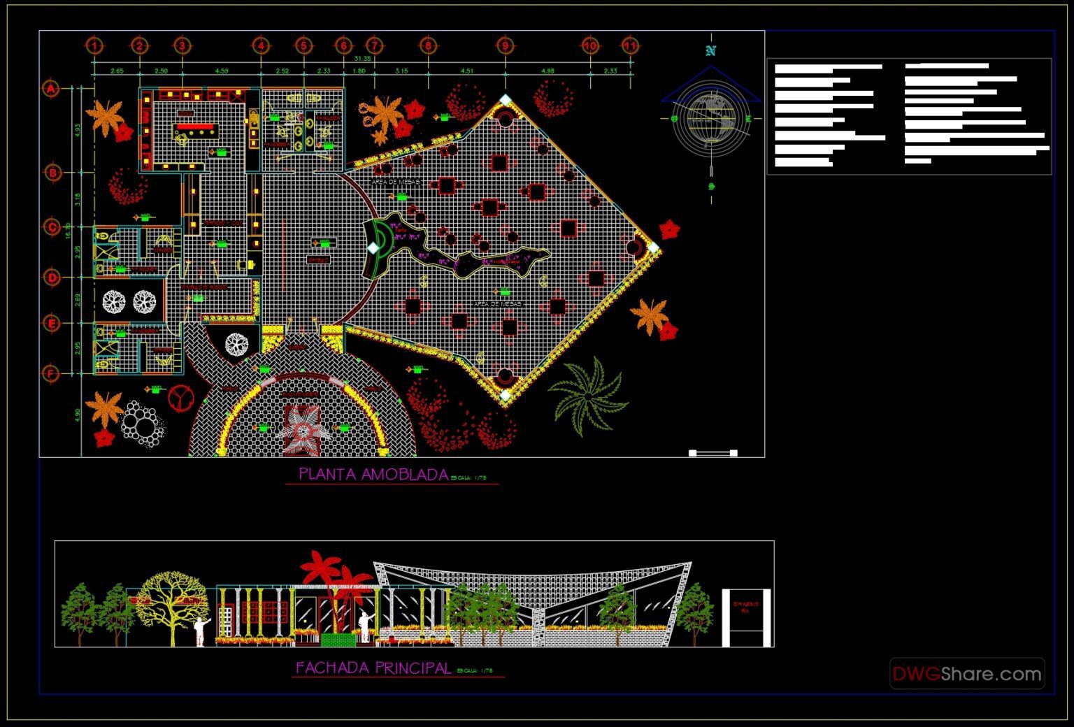 Fast Food Restaurant Plan and Elevation Details AutoCAD File DWG