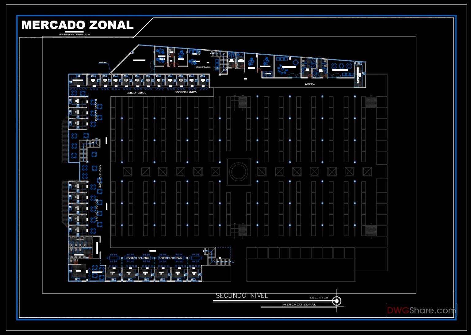 Food Market Center Layout and Elevation Details AutoCAD File DWG