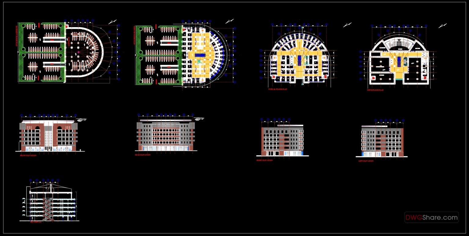 Mall and Shopping Center All Levels Plans With Sections AutoCAD File DWG